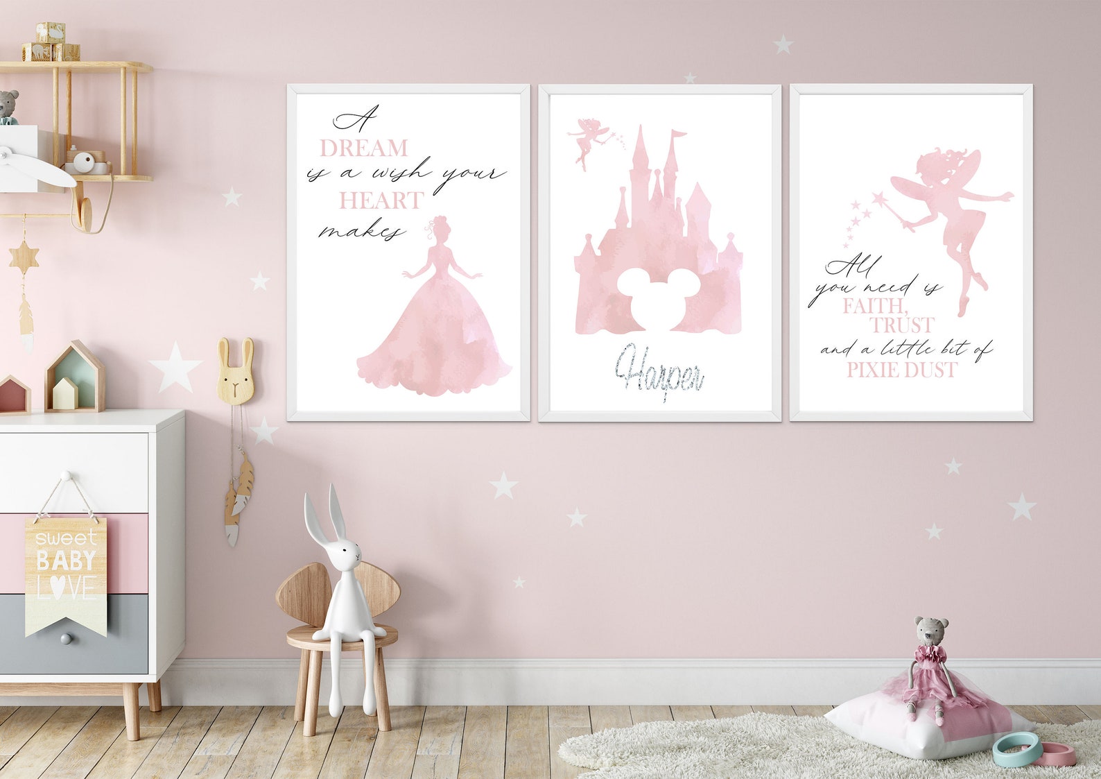 Personalised Princess Prints Set of 3 Nursery Decor Nursery | Etsy
