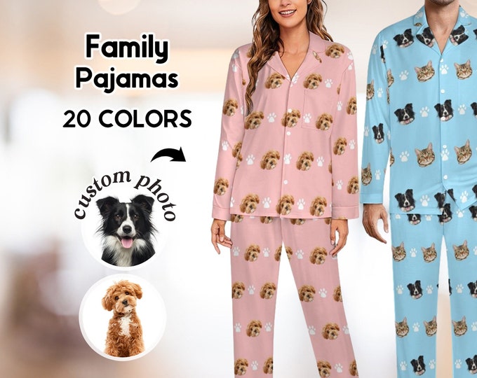 Custom Pet Face Pajamas, Personalized Dog Face Pajama Set, Family ...