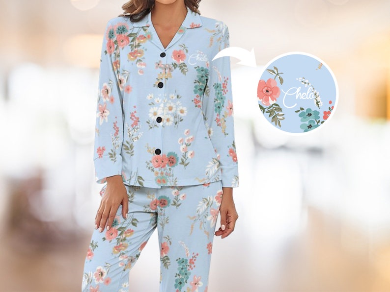 Personalized Name Pajamas, Floral Pajama Set, Custom Name Pajamas ...