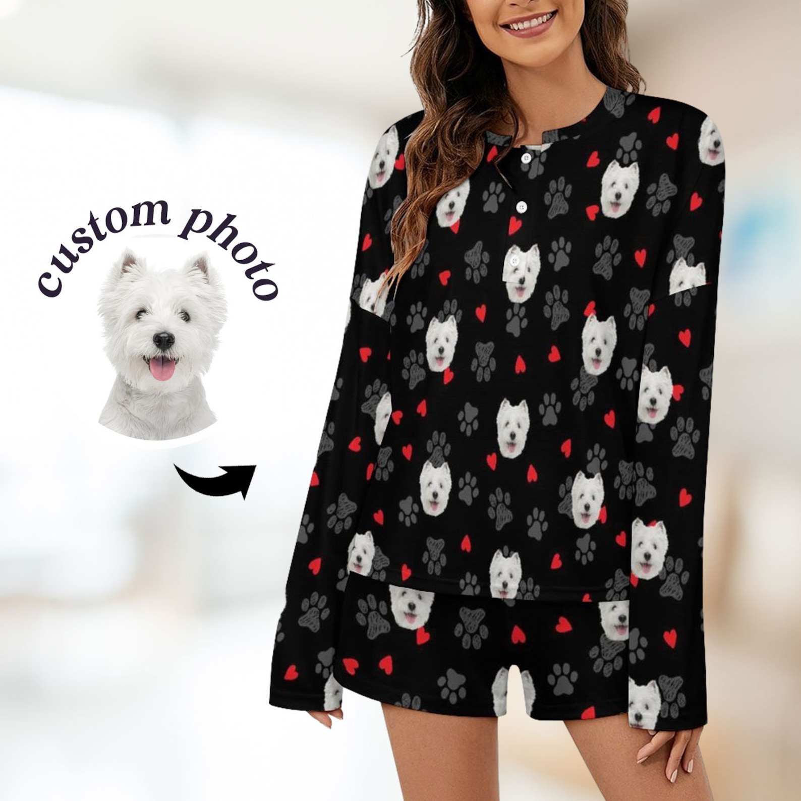 Custom Pet Face Pajama Set, Personalized Photo Pajamas for Woman, Pet ...