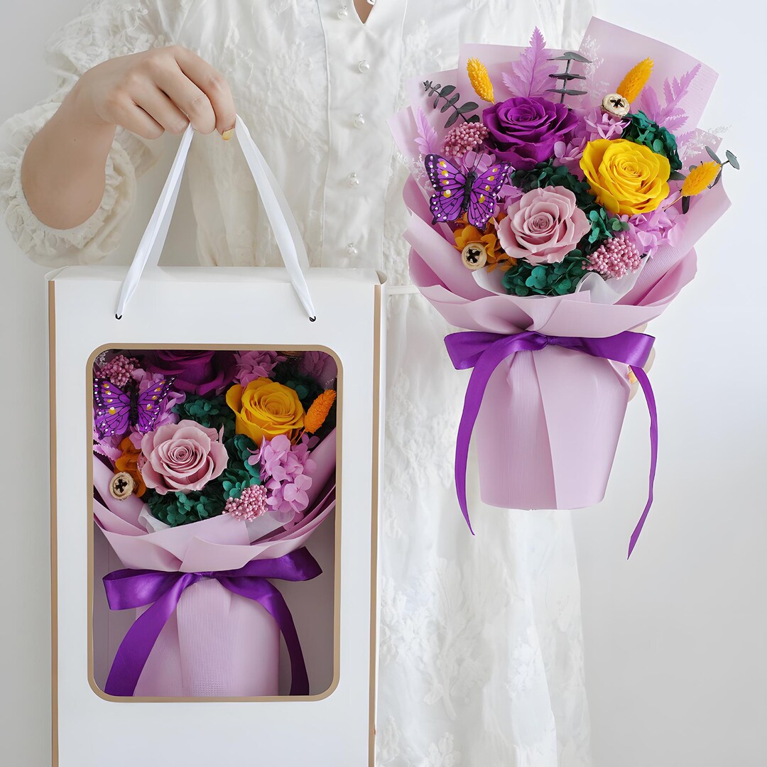 Luxury Preserved Forever Roses Bouquet With Butterfly, Elegant Flowers ...