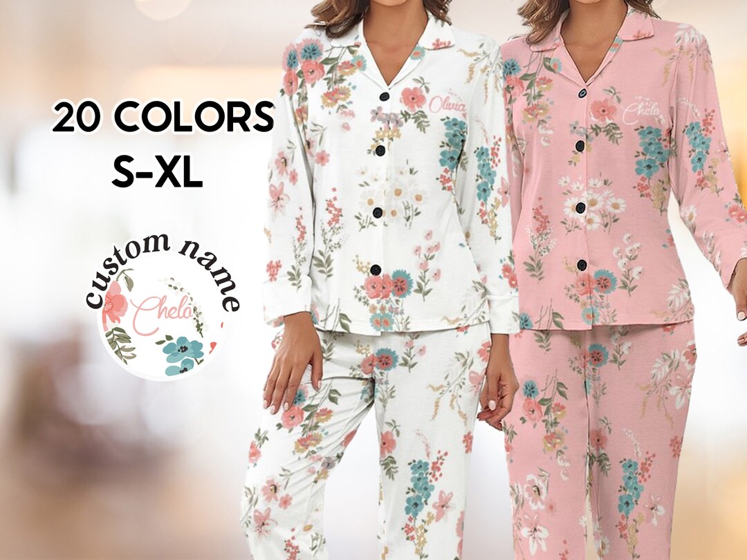 Personalized Name Pajamas, Floral Pajama Set, Custom Name Pajamas ...