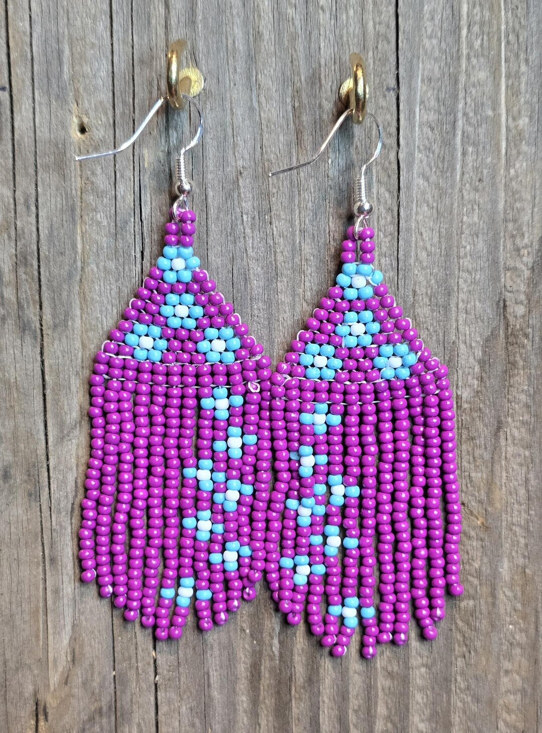 Handmade Beaded Earrings Drop / Dangle Geo Design Approx 3.5 In. Bue ...