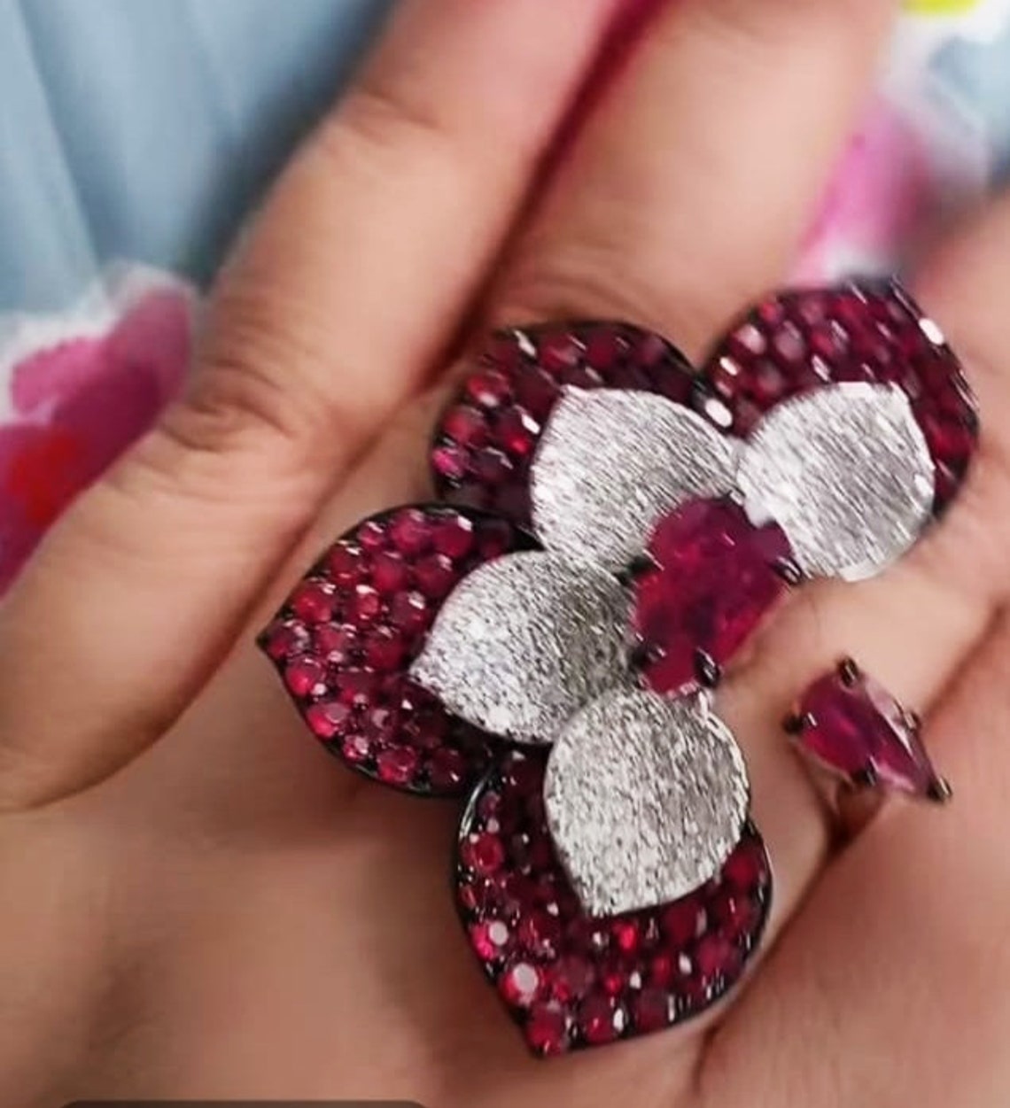 Ruby Cocktail 925 Silver Ring With Masonite Big Flower Ring Gemstone ...