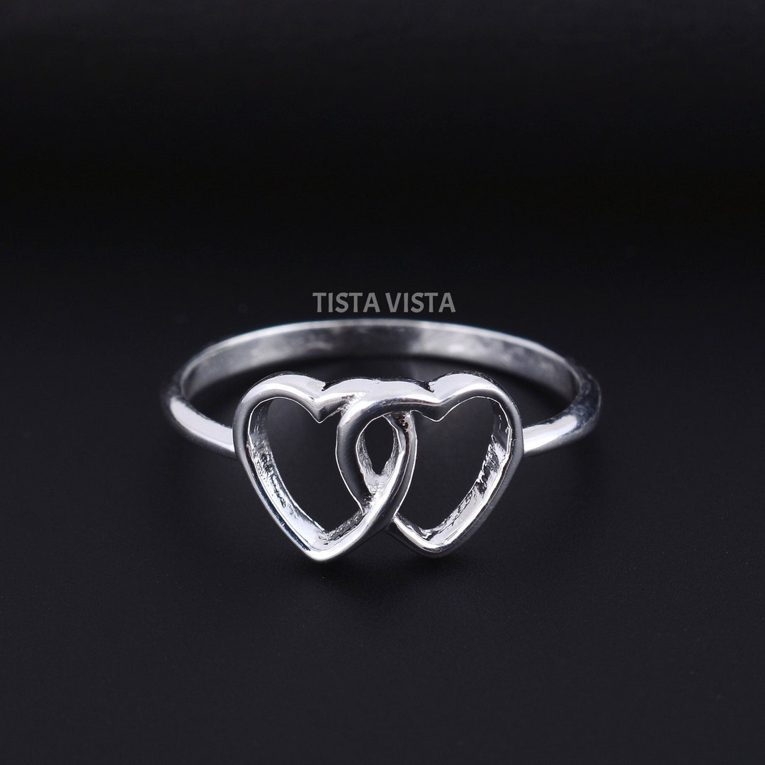 Double Heart Silver Ring for Loved One Wedding Gift Minimalist Ring ...