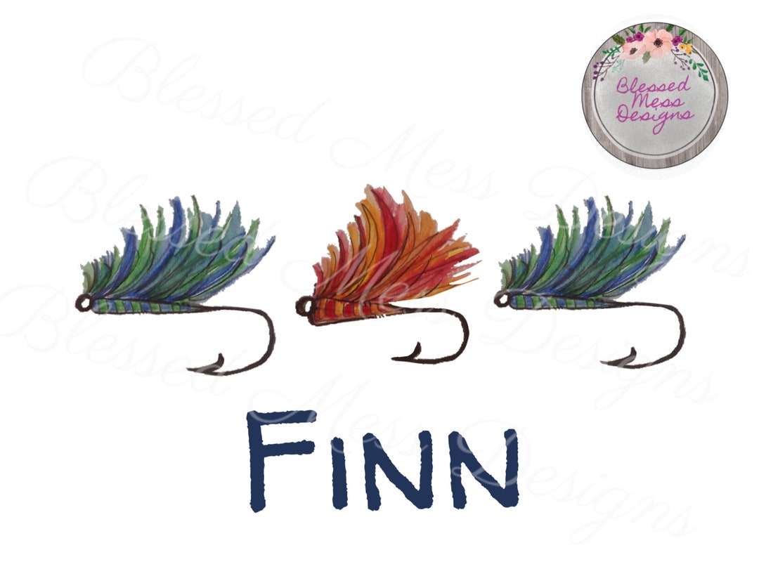 Hand Painted Watercolor Fly Fishing Lure Trio Sublimation Digital ...