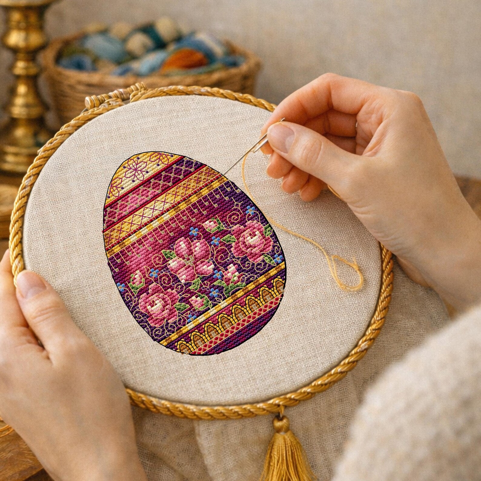 Easter Egg Cross Stitch Pattern Folk Phoenix Ornament Pinkeep ...