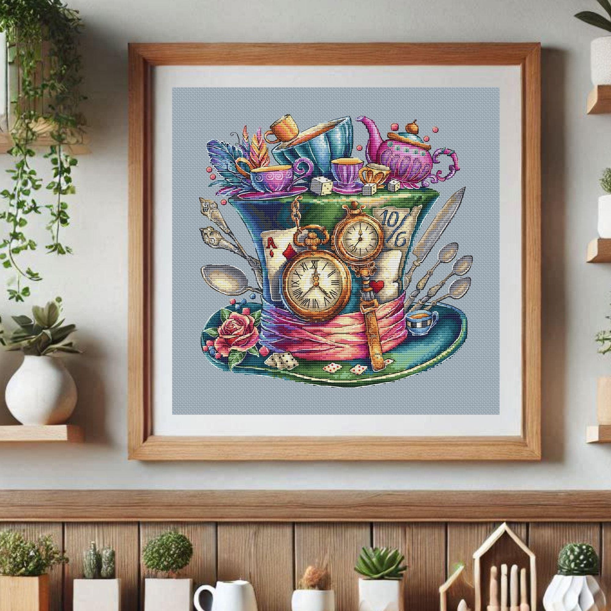 Mad Hatter Hat Cross Stitch Pattern: Alice in Wonderland Embroidery ...
