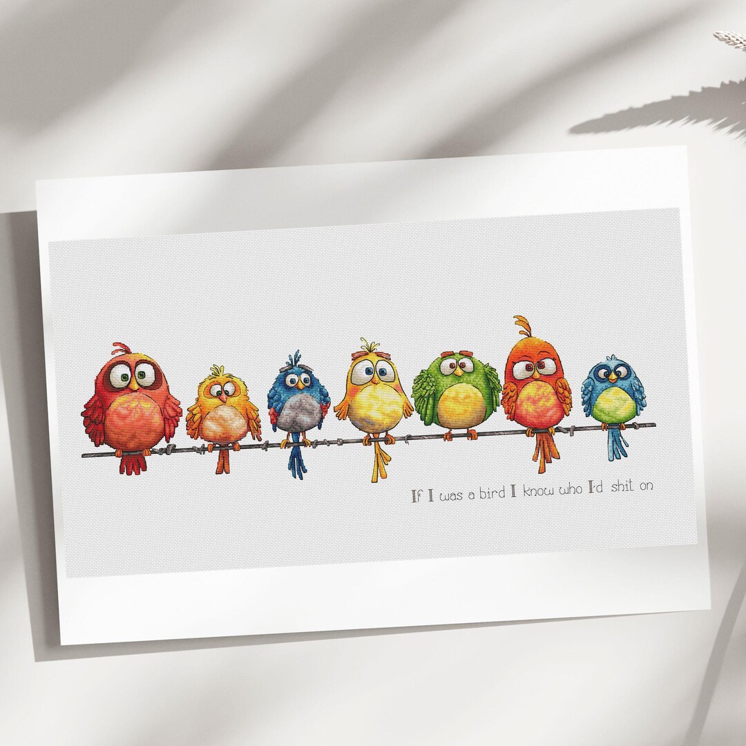 Quirky Birds on Wire Cross Stitch Pattern: Funny Hand Embroidery (PDF ...