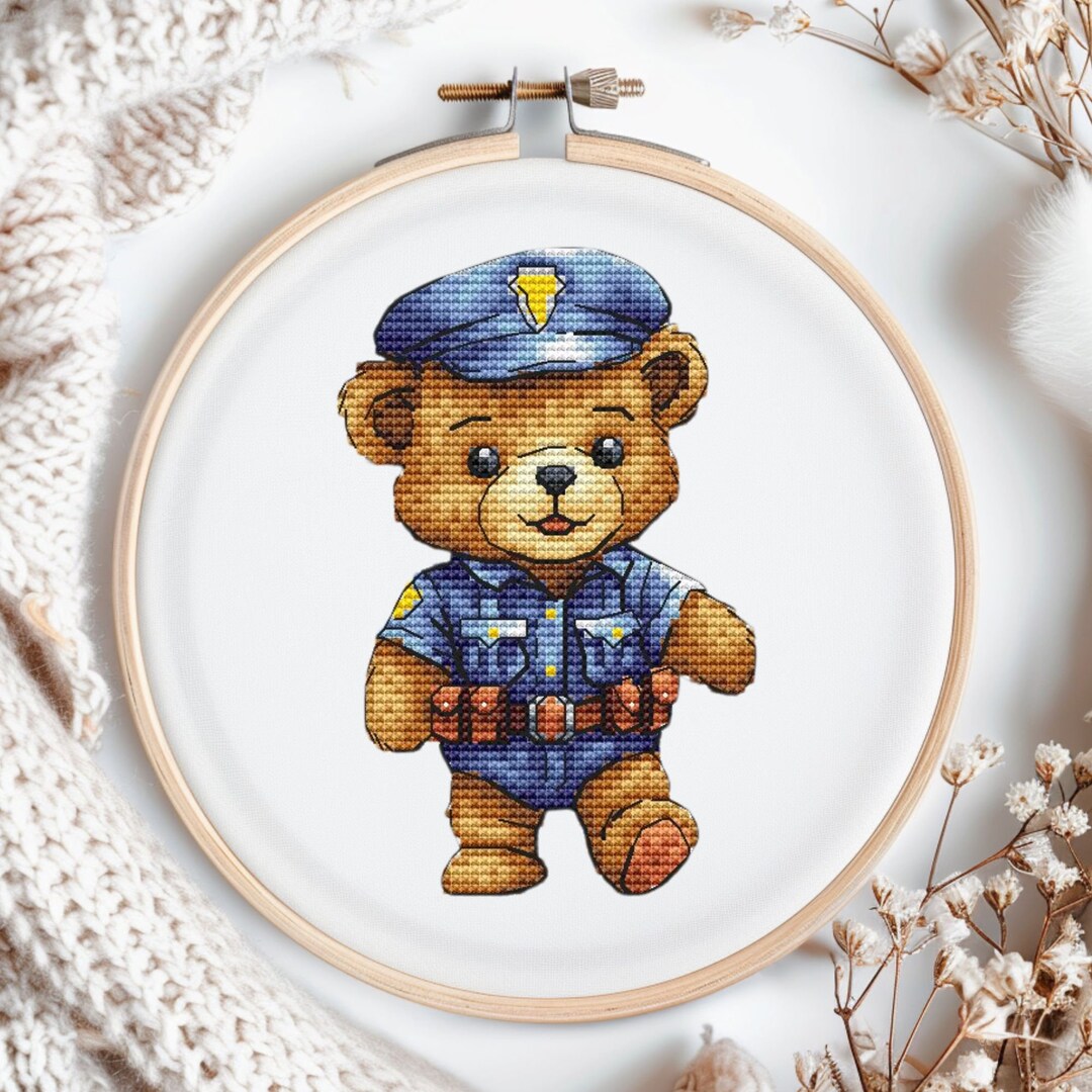 Teddy Bear Policeman Cross Stitch Pattern. Digital Pattern Nursery ...