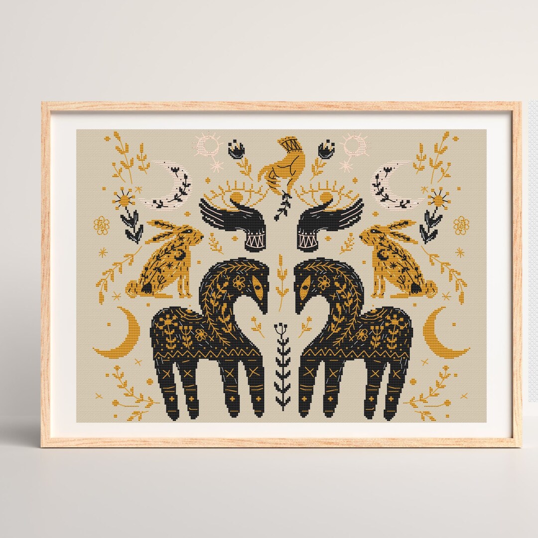 Scandinavian Horse Cross Stitch Pattern: Nordic Folk Art Embroidery ...