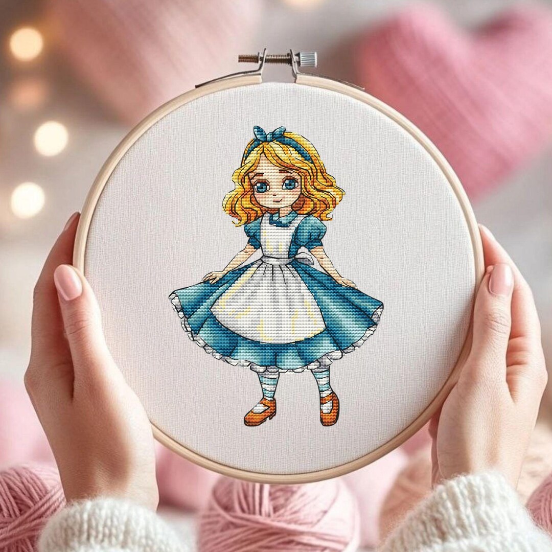 Alice in Wonderland Cross Stitch Pattern, Cute Alice Embroidery Design ...