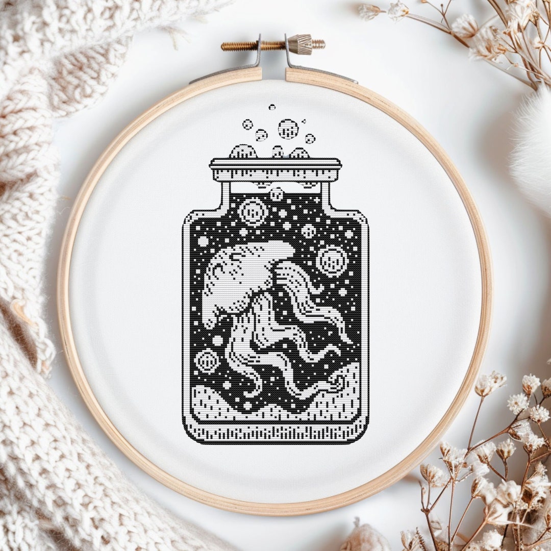 Sampler Solar System Cross Stitch Pattern. Black and White Jellyfish in ...
