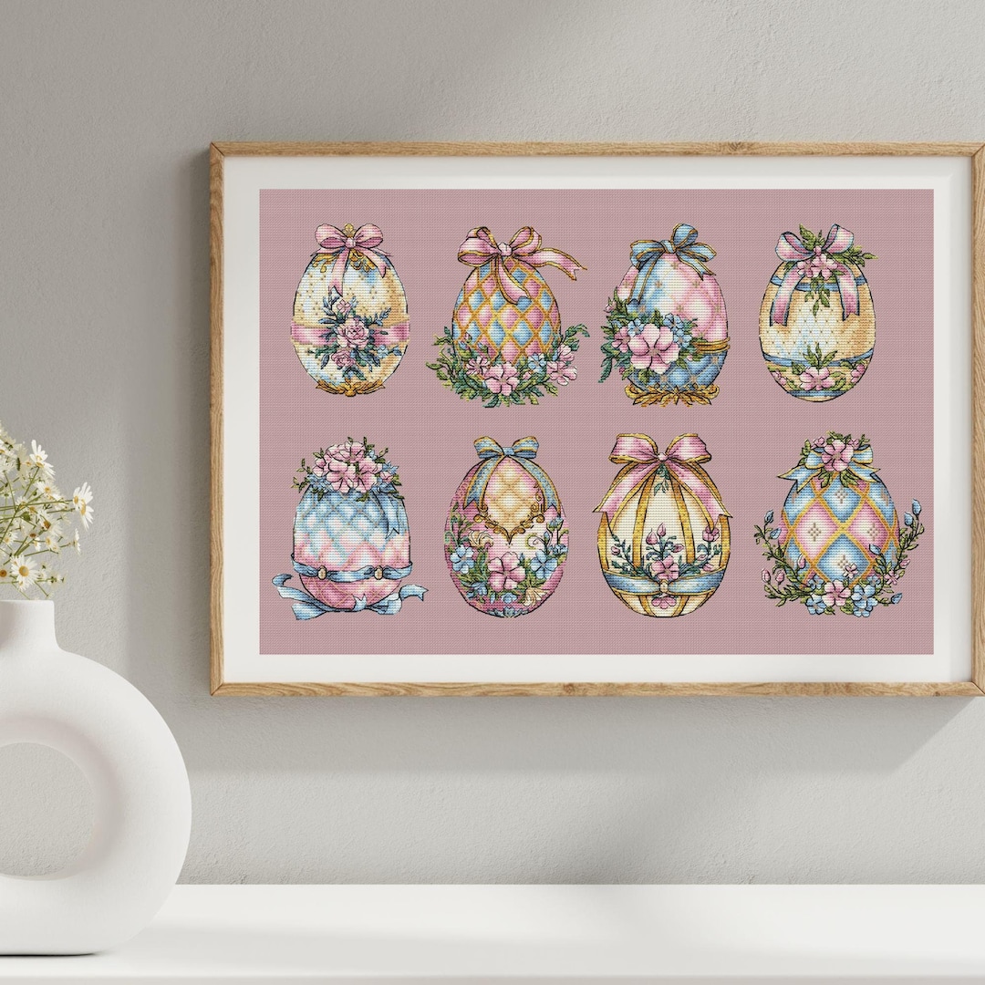 Floral Easter Eggs Cross Stitch Pattern: Shabby Chic Embroidery (PDF ...