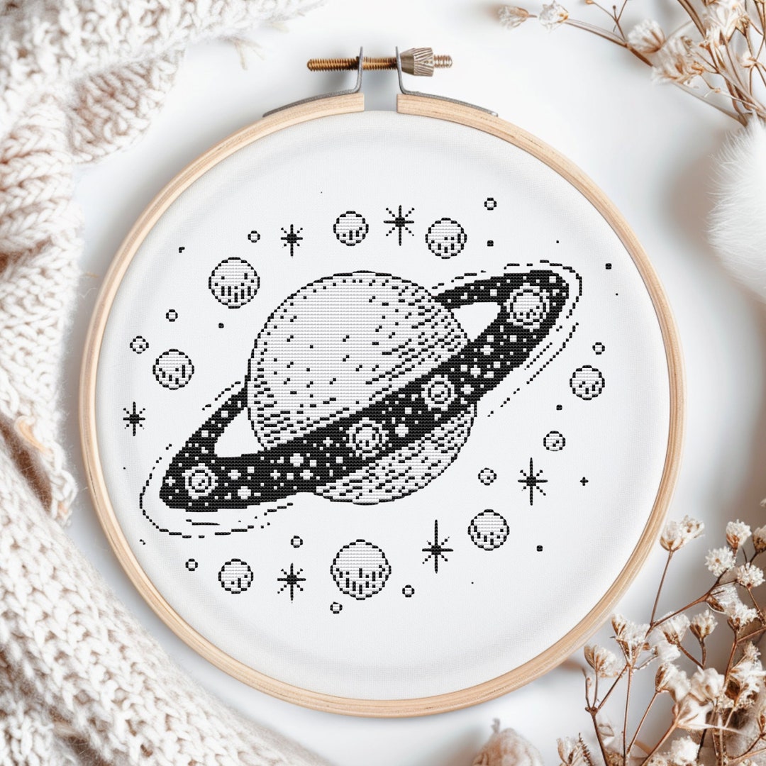 Saturn Cross Stitch Pattern: Gothic Witchy Celestial Embroidery (PDF ...