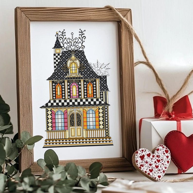 Halloween House Cross Stitch Pattern, Haunted Gothic Manor, Spooky ...