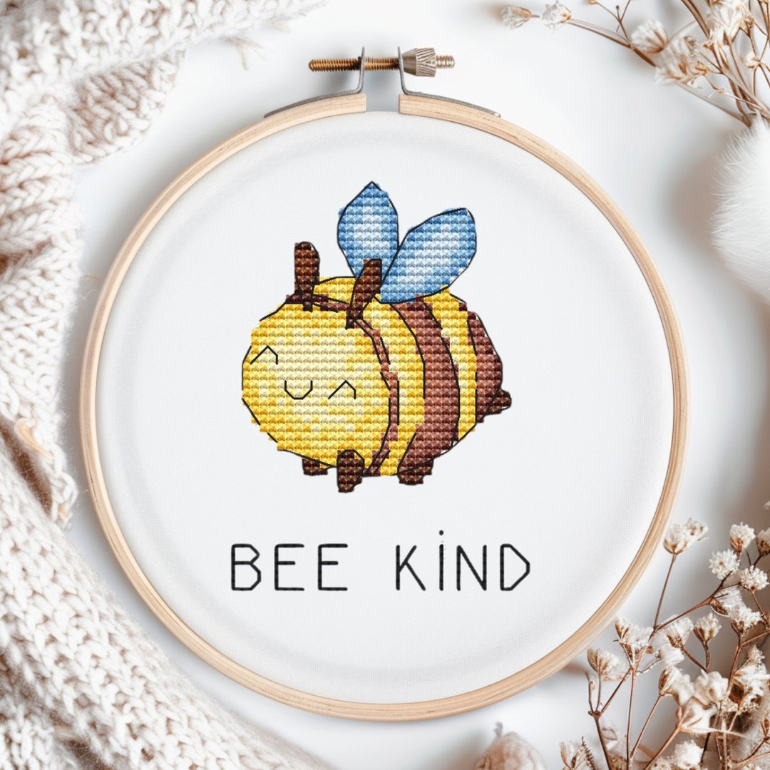 Bee Kind Cross Stitch Pattern. Cute Bee Digital PDF. Modern Positive ...
