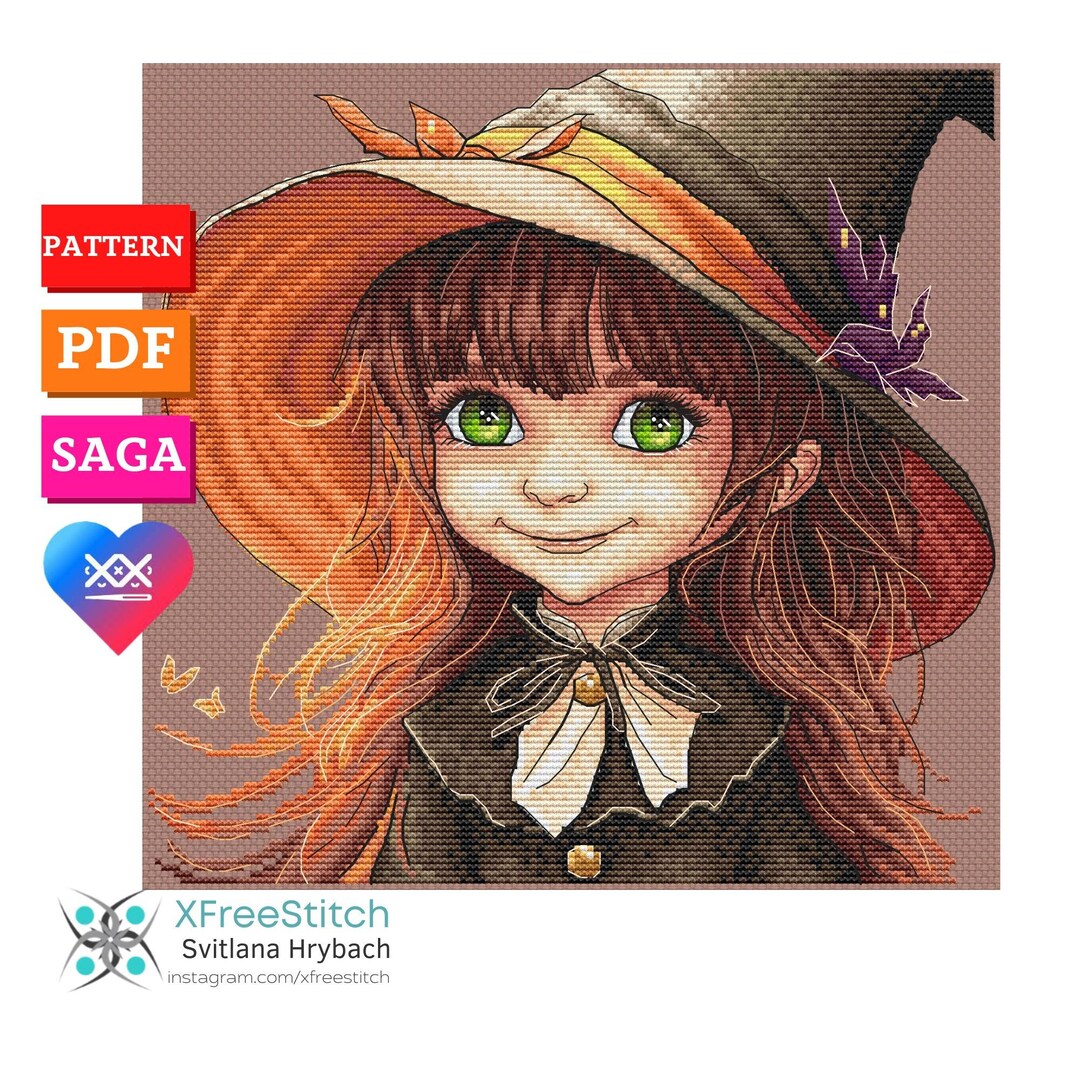 Little Witch Cross Stitch. Gothic Cross Stitch Digital Downloads ...
