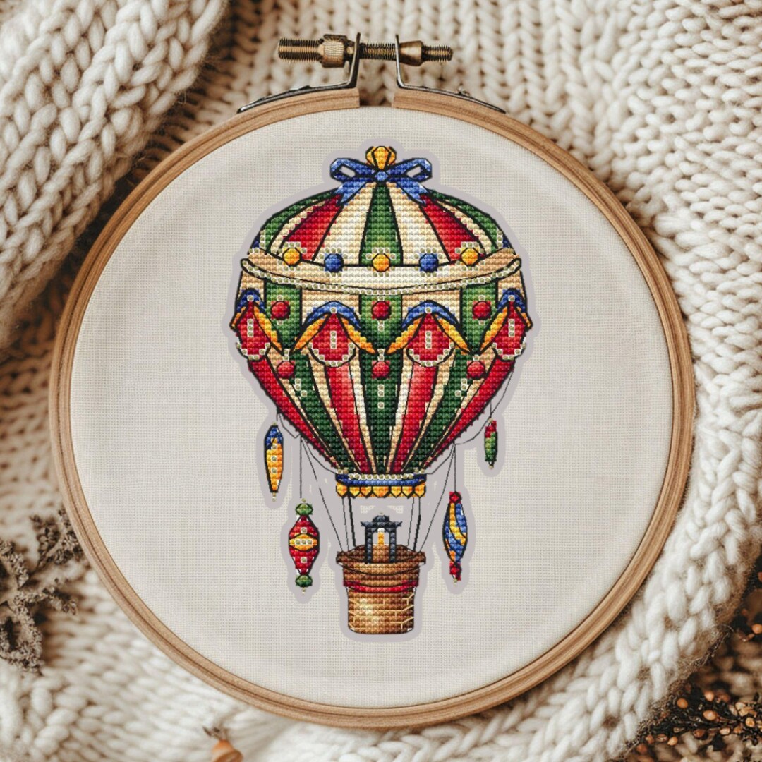 Christmas Hot Air Balloon Cross Stitch Pattern: Checkered Bauble ...