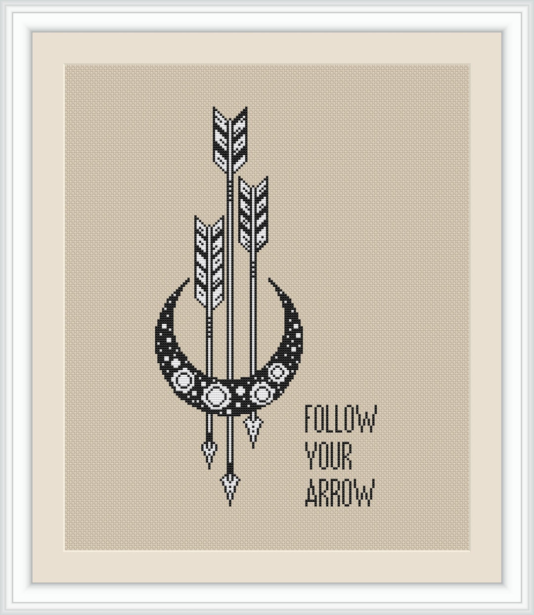 Mystical Moon & Arrow Cross Stitch Pattern, Follow Your Arrow Quote ...