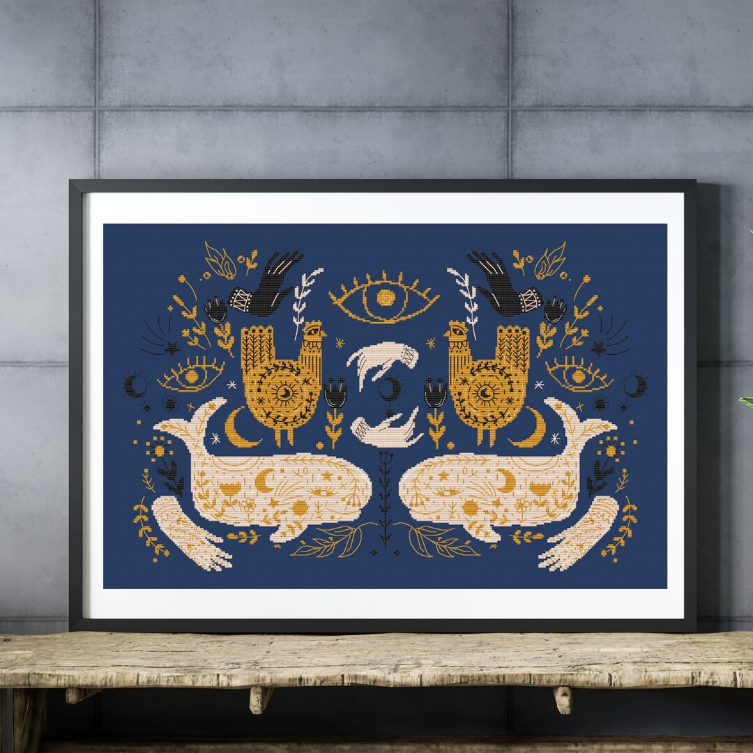 Moon Whale Cross Stitch Pattern. Celestial Folk Magic Embroidery PDF ...