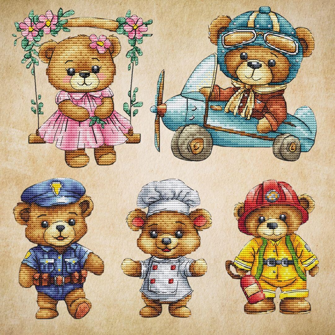 Teddy Bear Professions. Cross Stitch Pattern for Nursery Decor Digital ...