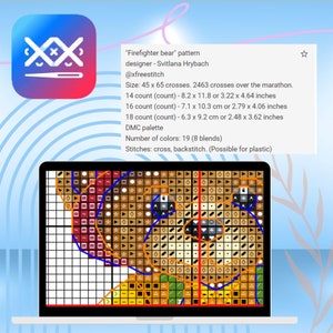Cross Stitch Pattern Teddy Bear Fireman. Digital Pattern Various ...
