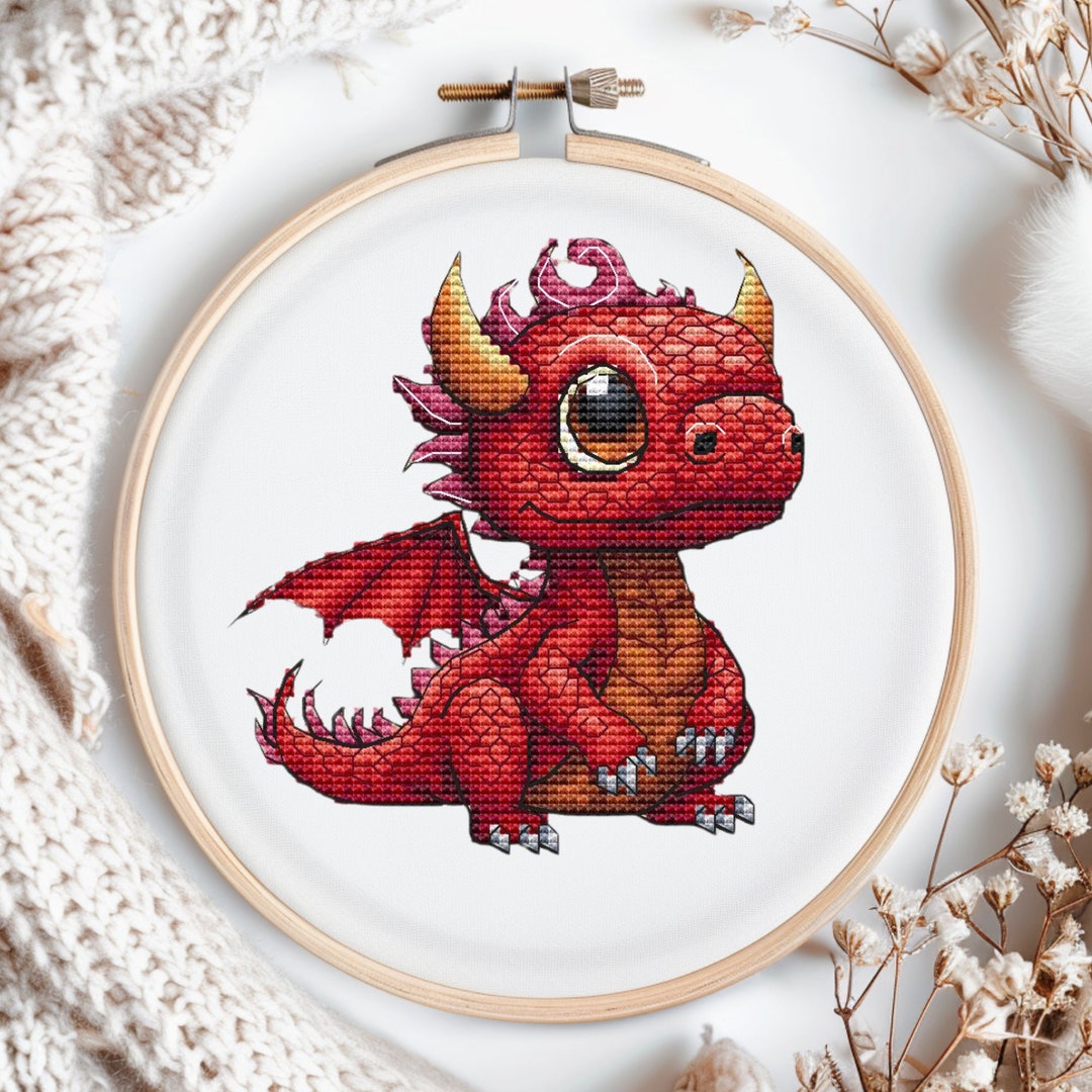 Cute Baby Dragon Hand Embroidery Needlepoint Chart. Cross Stitch ...