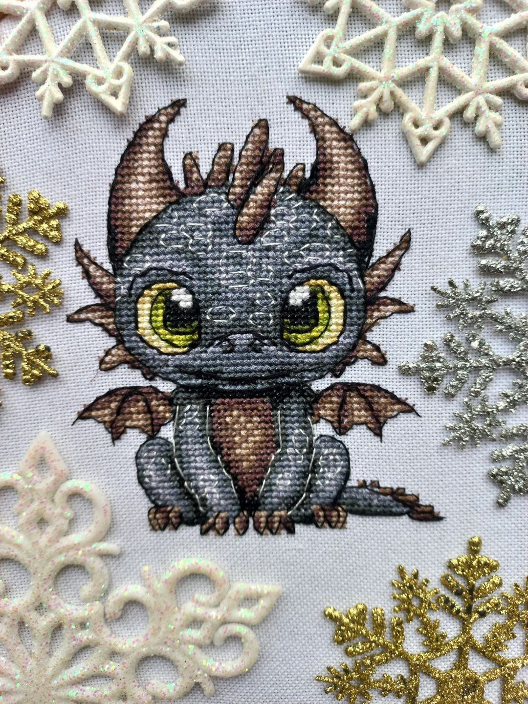 Cross Stitch Pattern Baby Dragon. Digital Pattern Fantasy Black Dragon ...