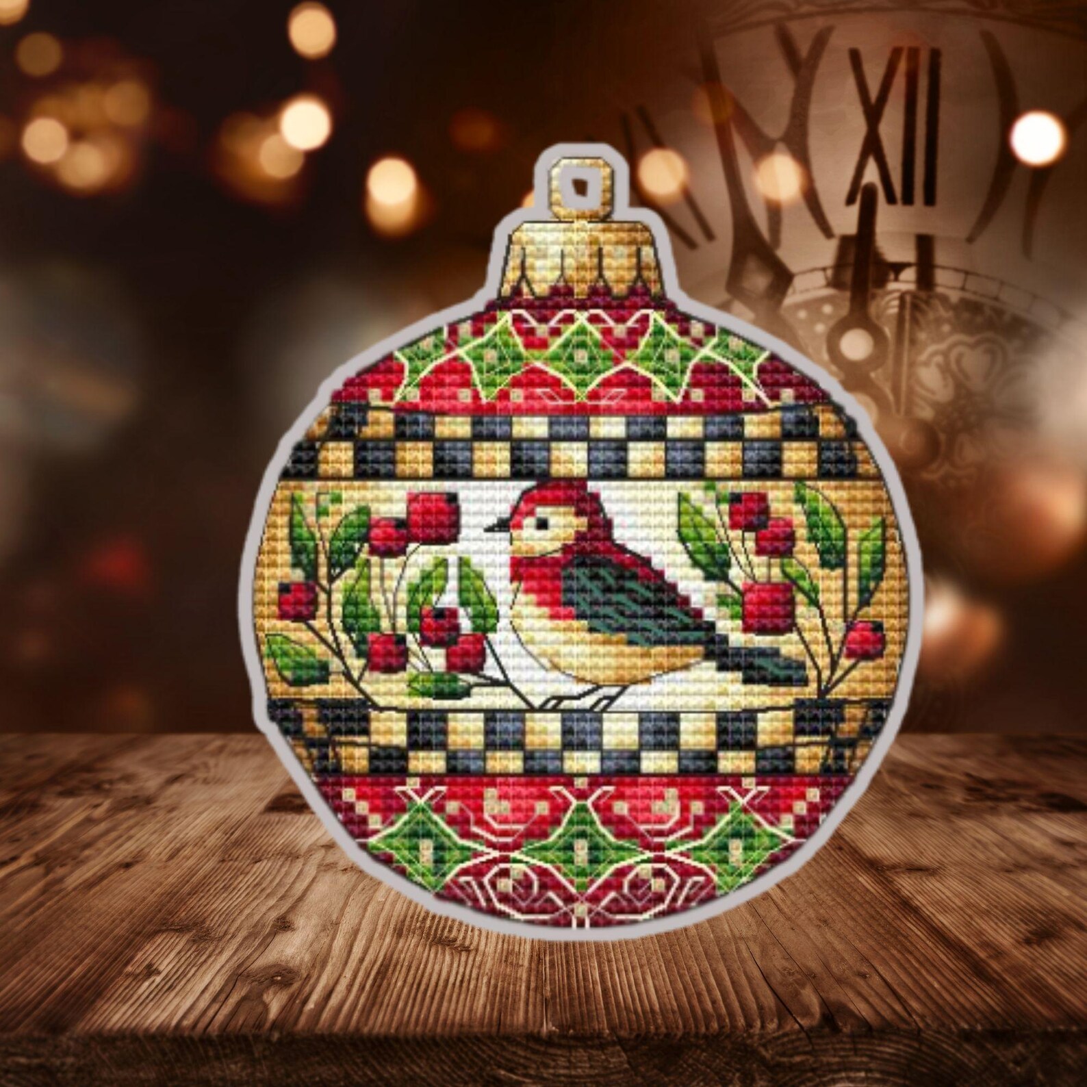 Checkered Christmas Ornament Cross Stitch Pattern: Bird Embroidery ...