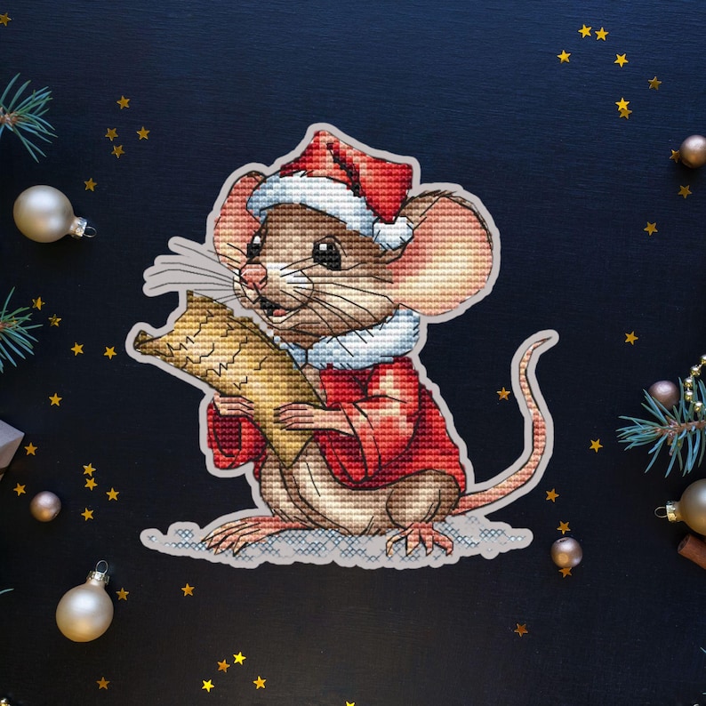 Santa Mouse Cross Stitch Pattern: Christmas Bauble Ornament (digital ...