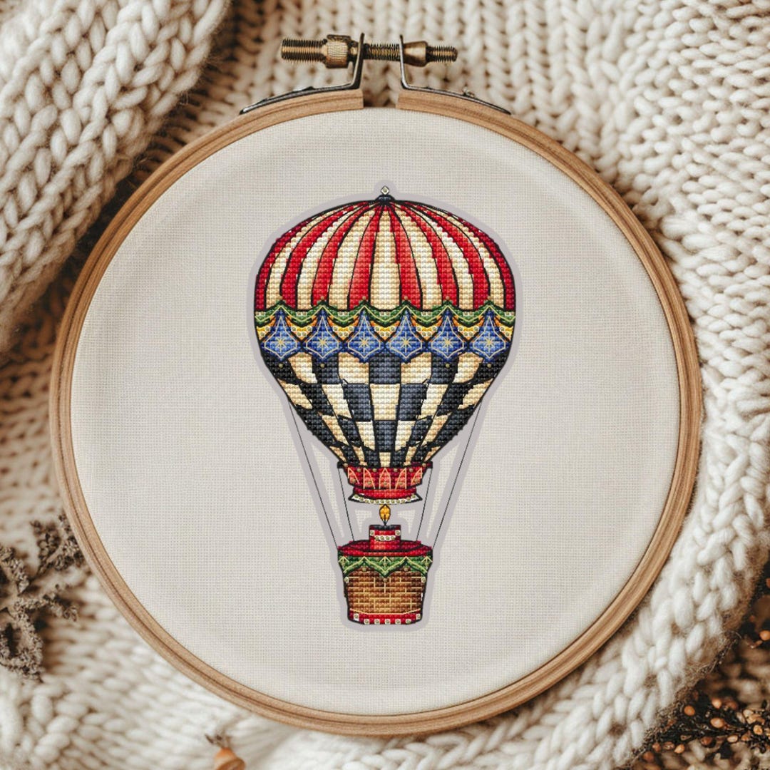 Christmas Hot Air Balloon Cross Stitch Pattern, Vintage Ornament ...