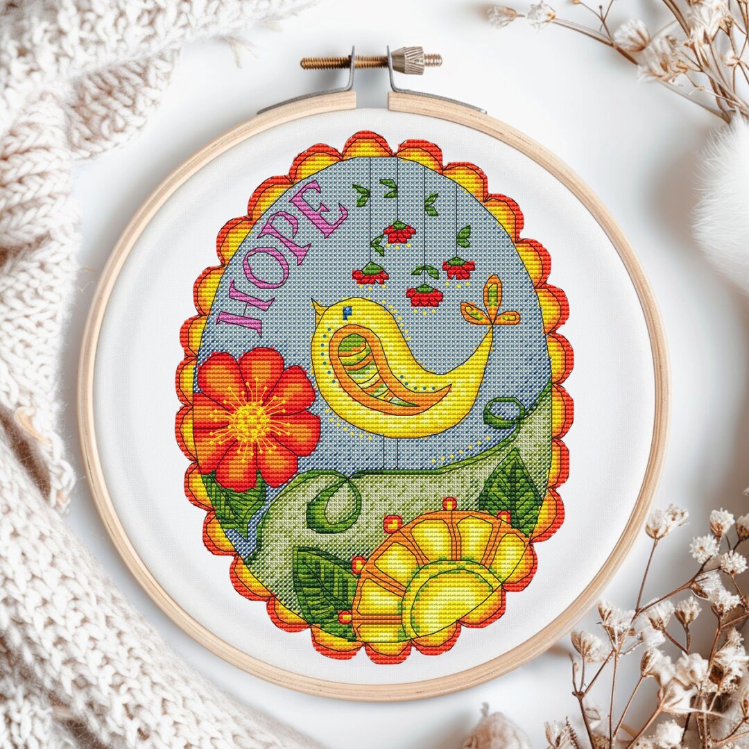 Hope Bird Cross Stitch Pattern. Bright Floral Embroidery PDF. Modern ...