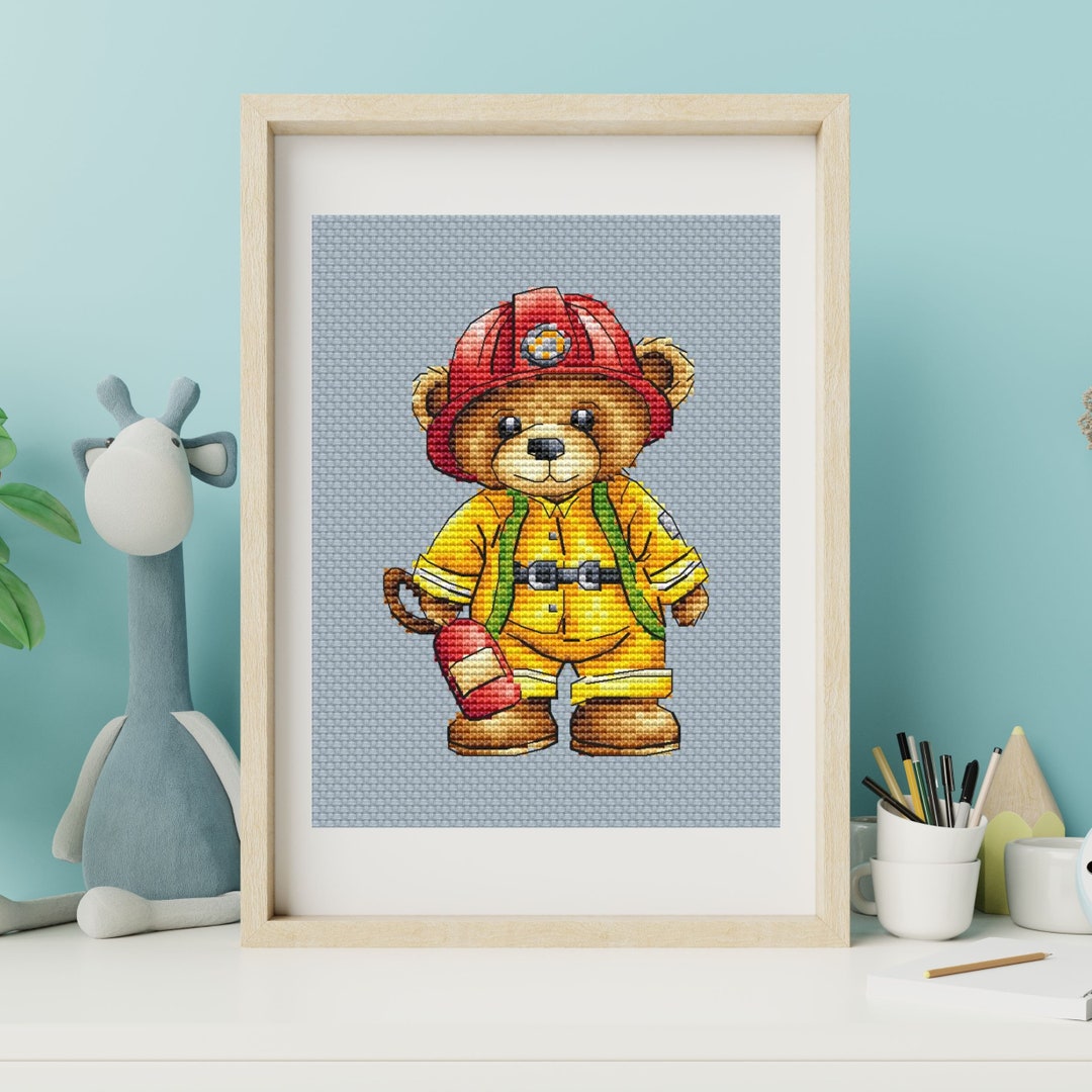 Cross Stitch Pattern Teddy Bear Fireman. Digital Pattern Various ...