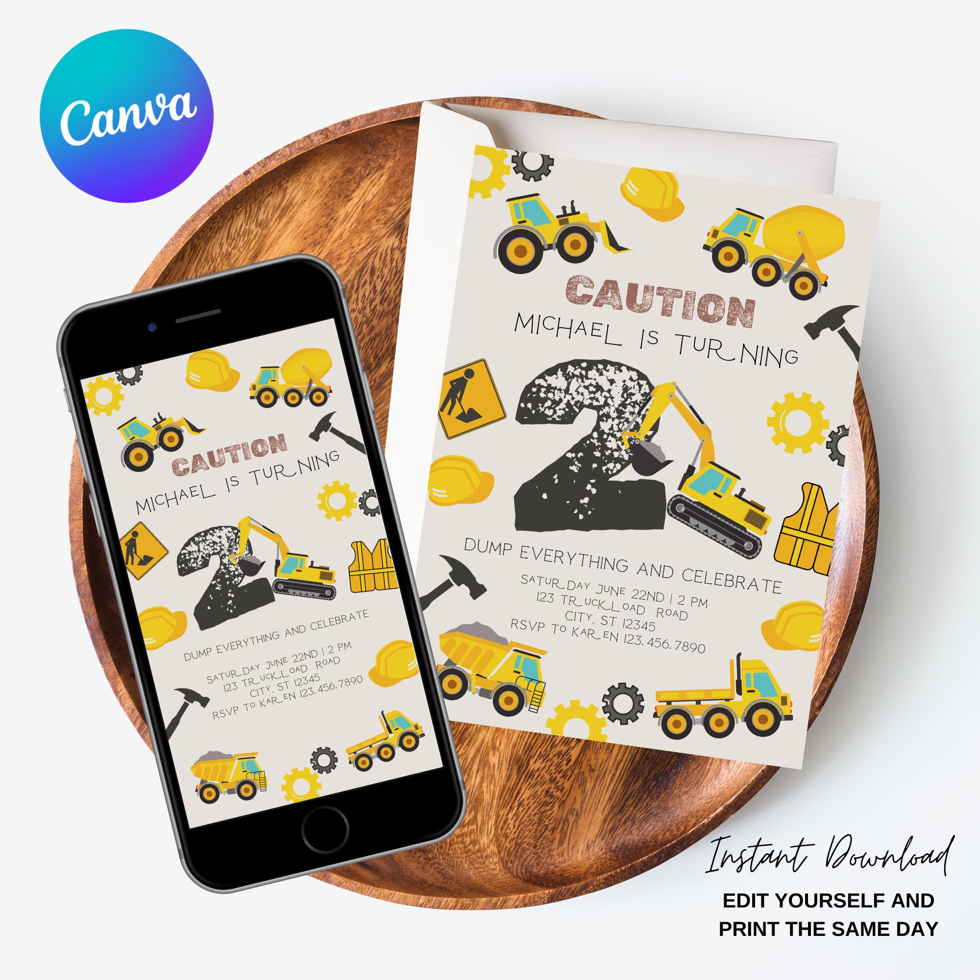 Construction Birthday Party Invitation, Construction 2nd Birthday ...
