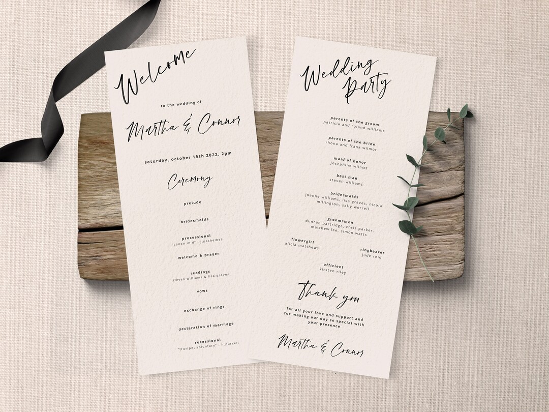 Modèle de programme de mariage minimaliste Programme de mariage ...