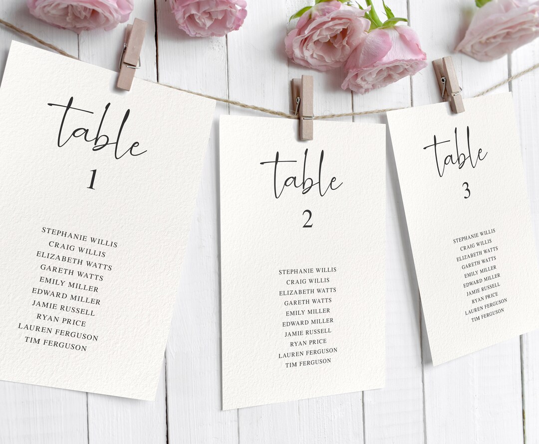 Minimalist Seating Card Template, Simple Hanging Seating Chart, Wedding ...