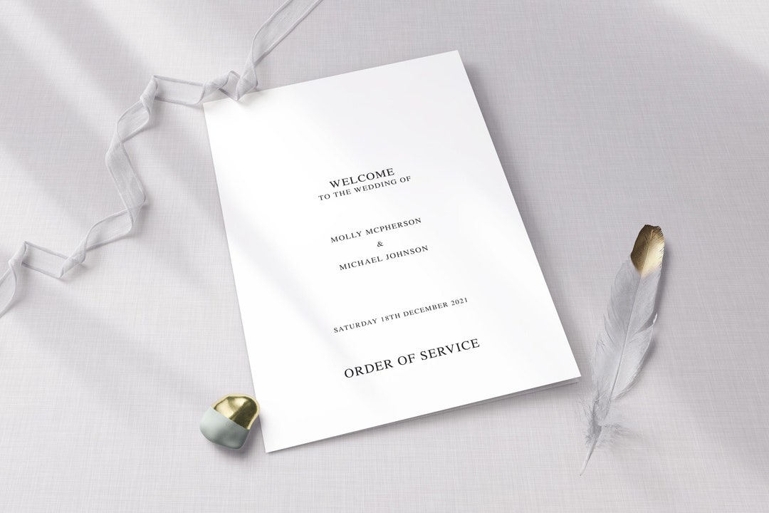 Simple Order of Service Template, Modern Printable Wedding Program ...