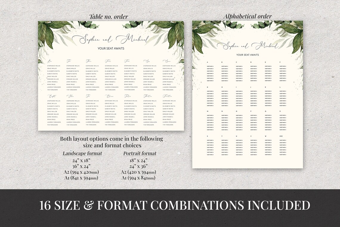 Boho Greenery Seating Chart Template, Editable Seating Chart Template ...