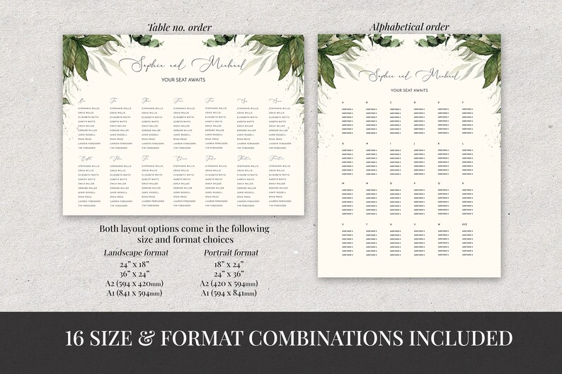 Boho Greenery Seating Chart Template, Editable Seating Chart Template ...