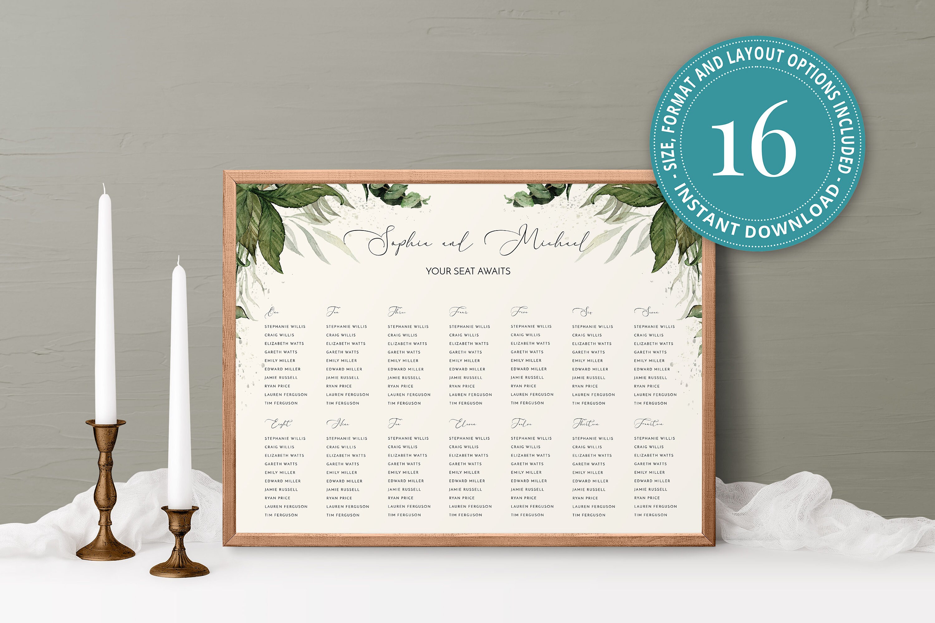 Boho Greenery Seating Chart Template, Editable Seating Chart Template ...