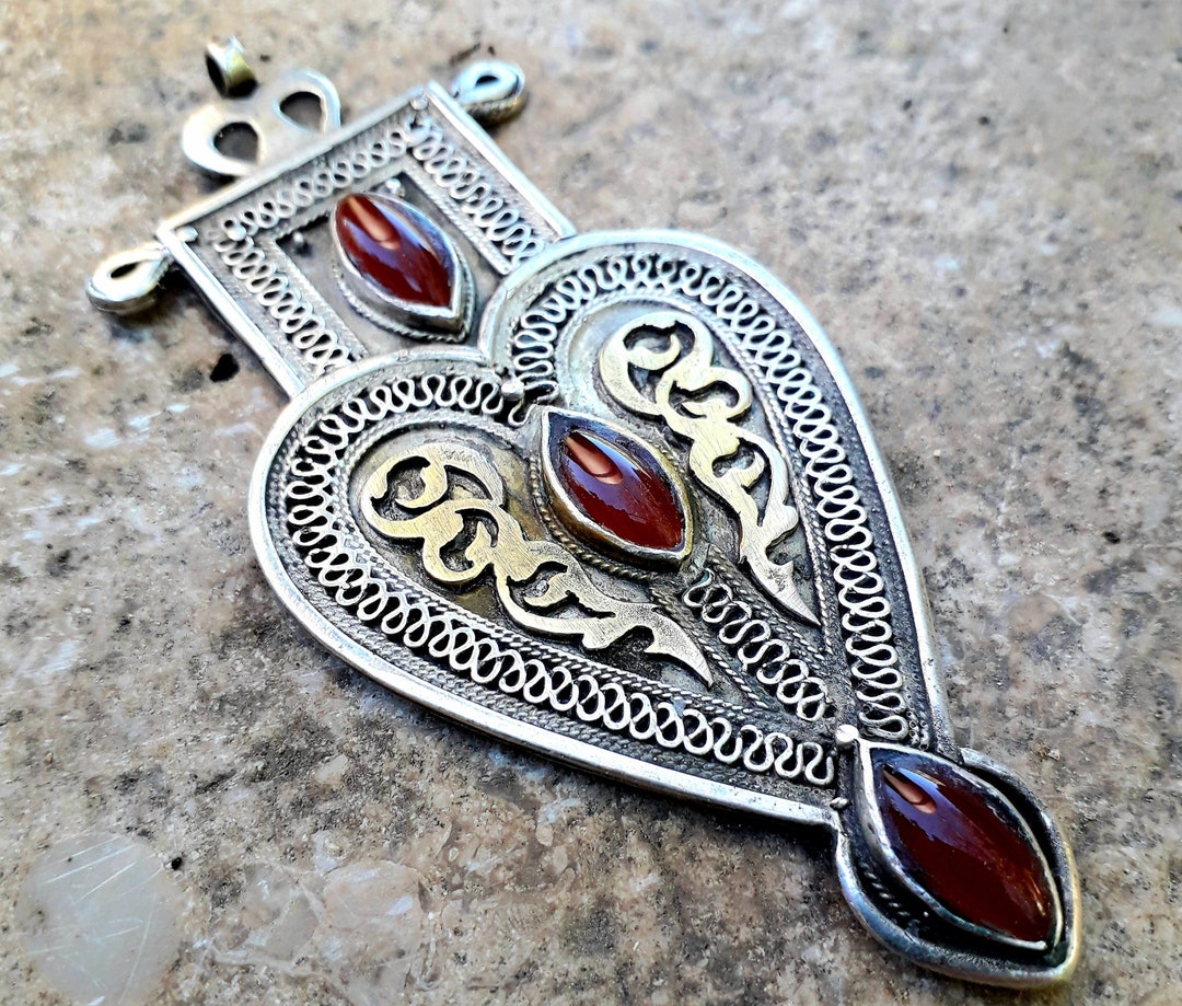 Turkmen Heart Shaped Pendant in Mint Silver With Gold Gilded - Etsy