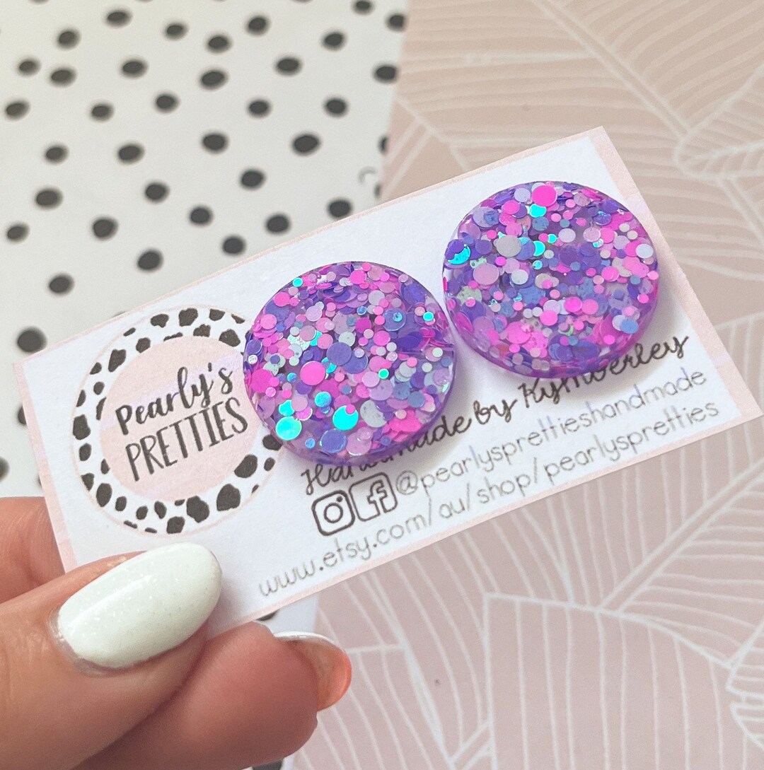 Pearly Pop Pink and Purple Glitter Circle Stud Earrings Present - Etsy ...