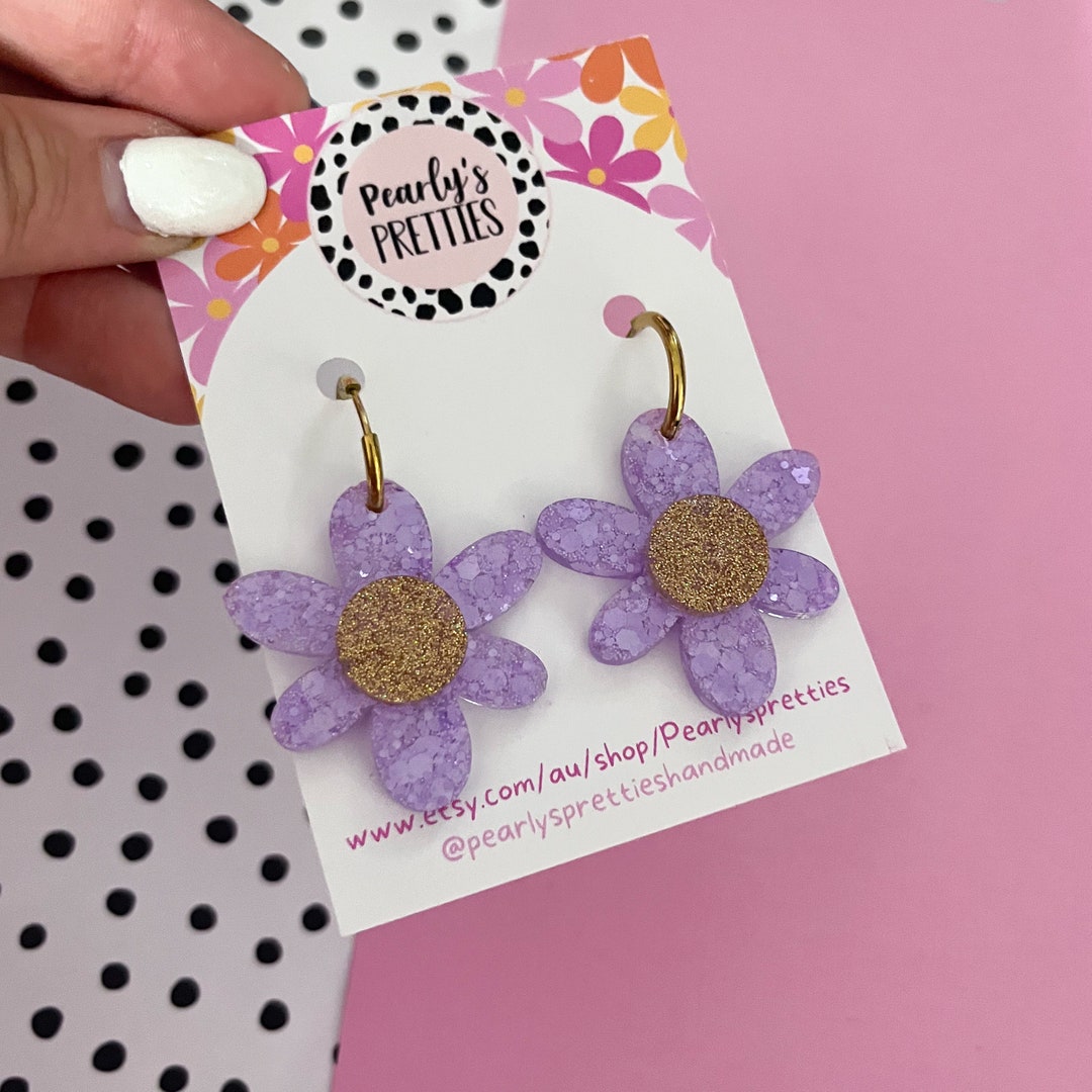 Purple and Gold Daphne Huggie Statement Earring Gift Present Dangle ...