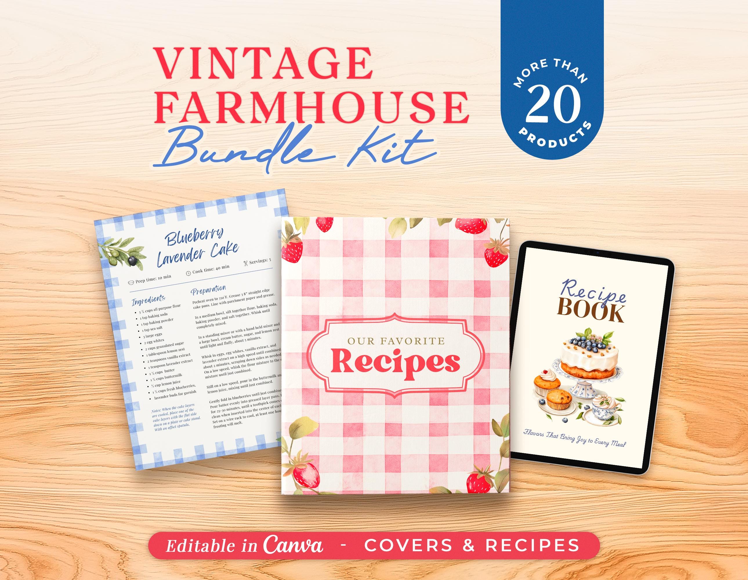 Vintage Farmhouse Recipe & Binder Kit: Editable Canva Templates ...