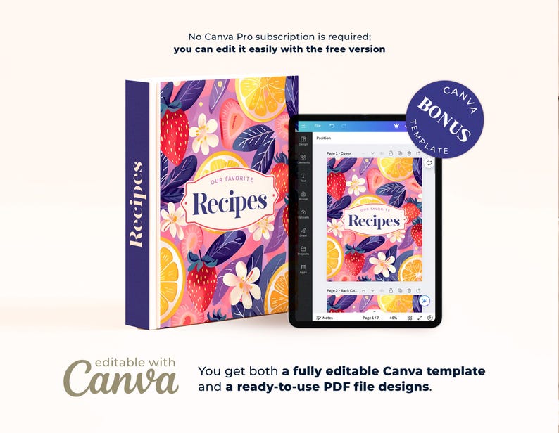 Recipe Binder Cover | Strawberry and Lemon Kit, Recipe Book Cover ...