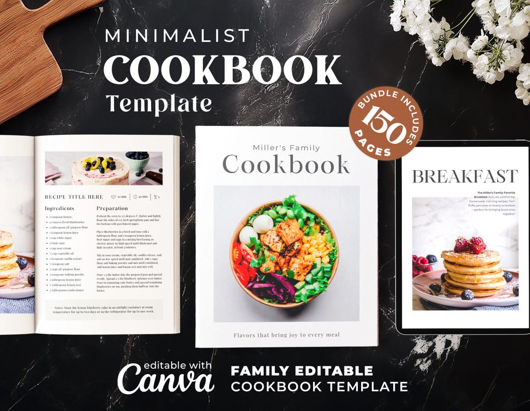 Minimalist Family Cookbook Template: 150+ Recipe Book Pages Canva ...