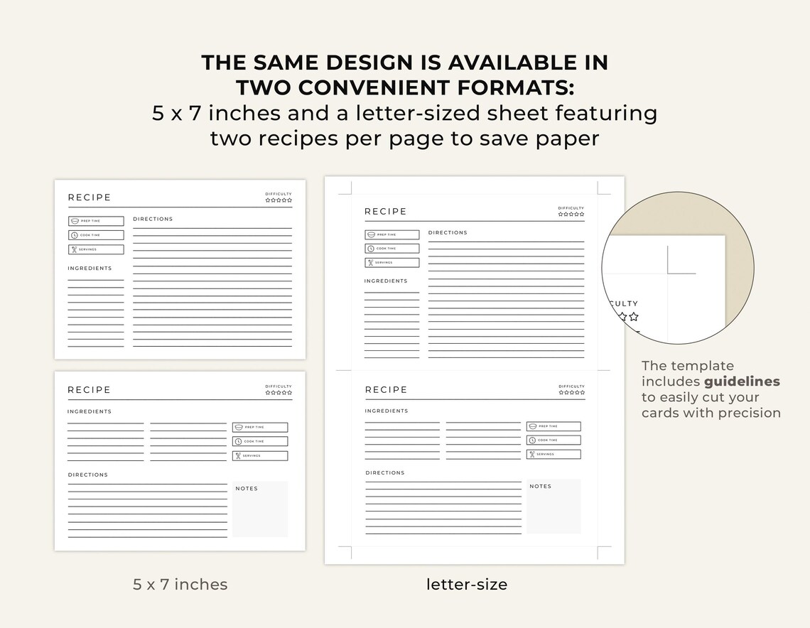 Printable Blank Recipe Card: Minimalist Design 5x7 PDF (digital ...