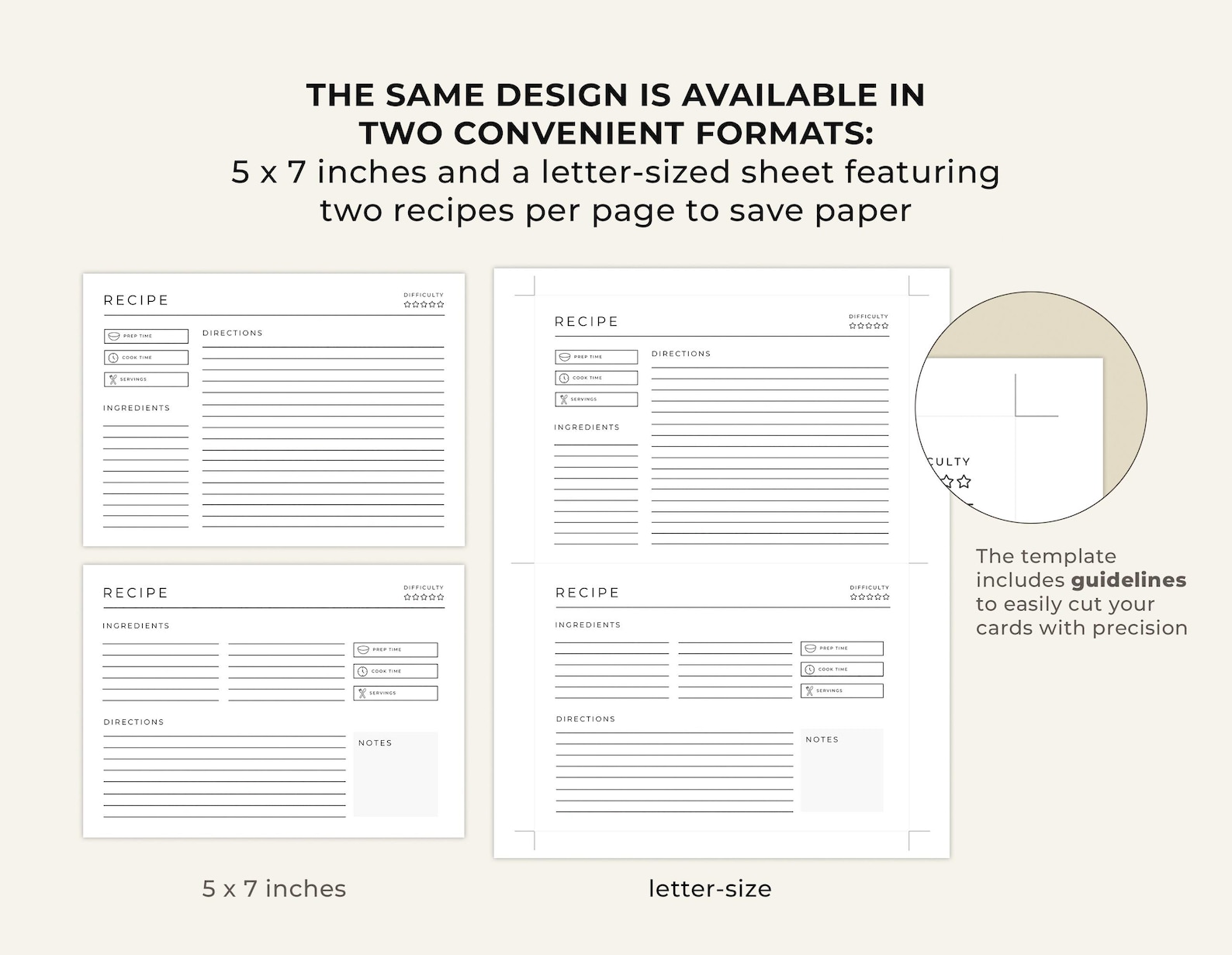 Printable Blank Recipe Card: Minimalist Design 5x7 PDF (digital ...