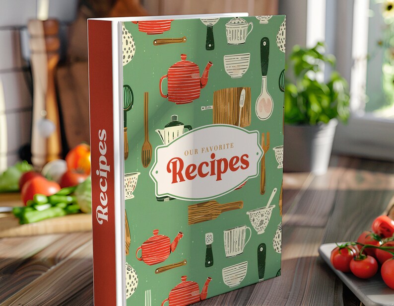 Recipe Binder Cover + Bonus Recipe Template - Green Kitchen Utensils ...